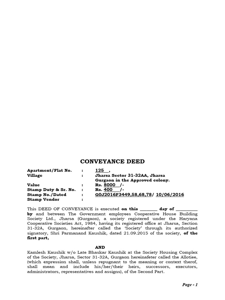 Conveyance Deed | PDF | Apartment | Deed