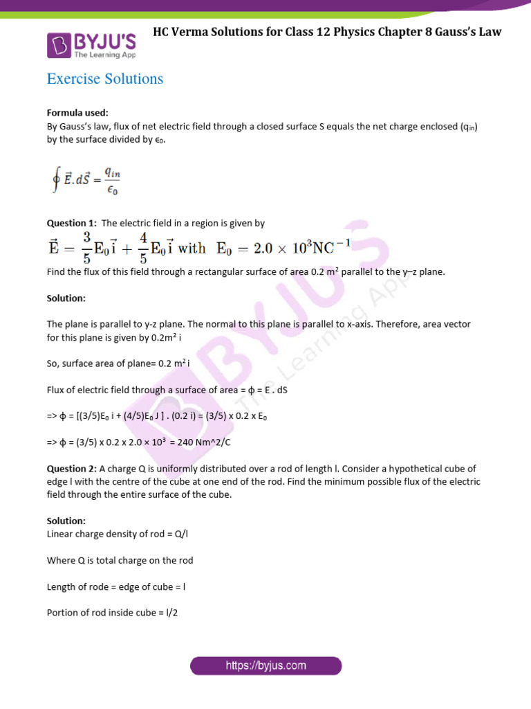 HC Verma Solutions Class 12 Physics Chapter 8 Gauss Law | PDF | Sphere | Atomic Nucleus