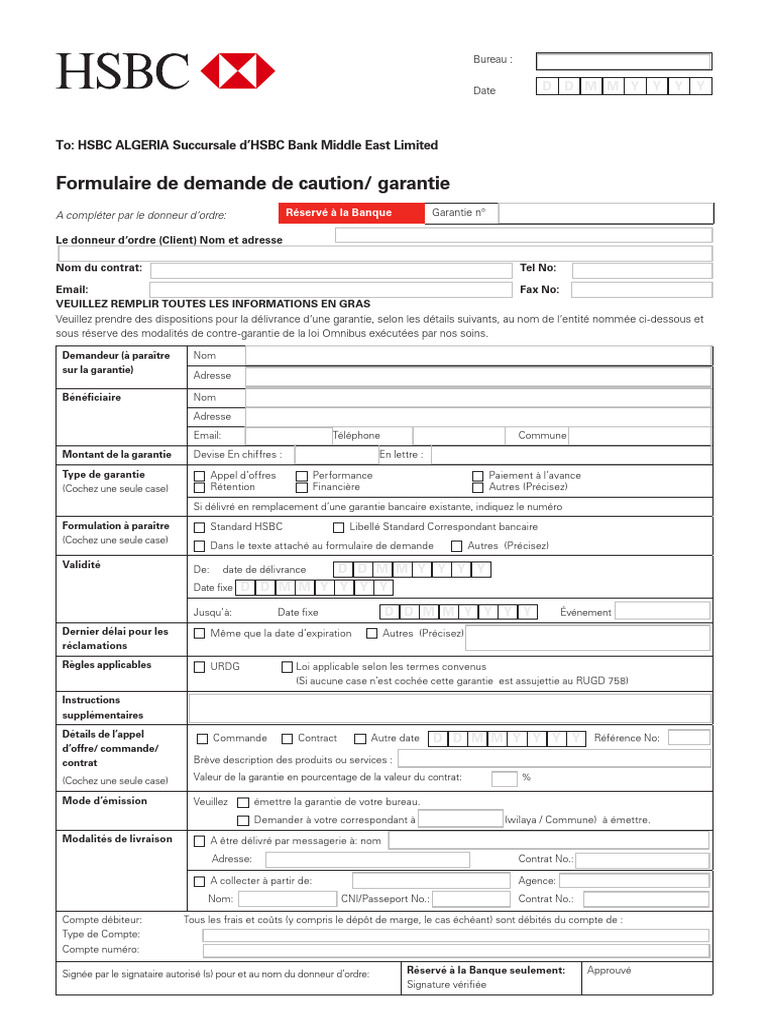 Formulaire de Demande de Caution Garantie | PDF | Banques | HSBC