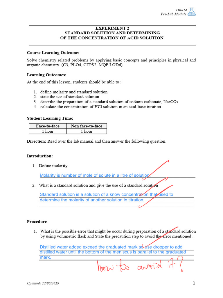 Pre-Lab Experiment 2 STANDARD SOLUTION AND DETERMINING OF THE ... Pre-Lab Experiment 2 STANDARD SOLUTION AND DETERMINING OF THE ...