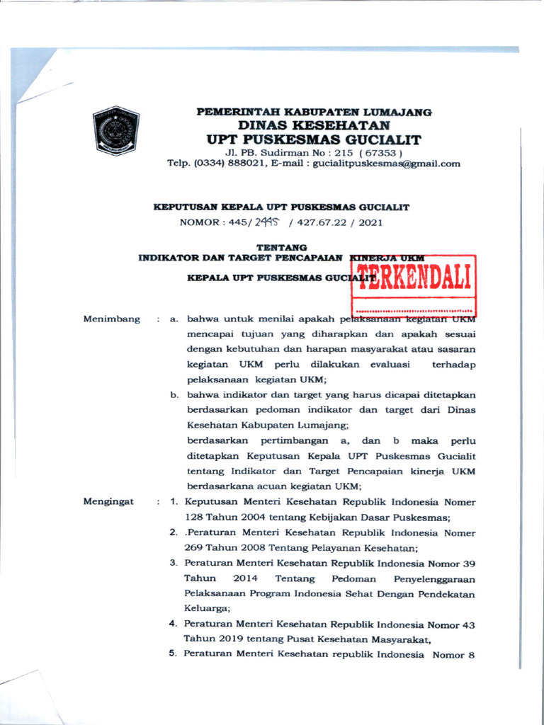 SK Indikator Dan Target Capaian Kinerja | PDF