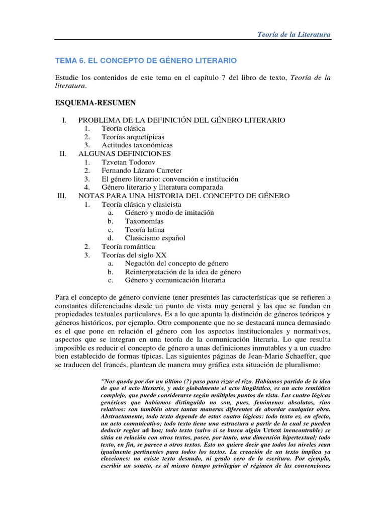Teoría de La Literatura. El Concepto de Género Literario | PDF | Autor