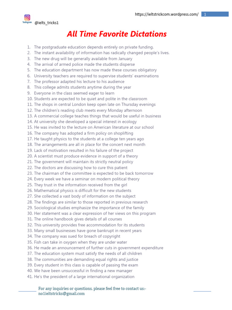 All Time Favorite Dictations | PDF