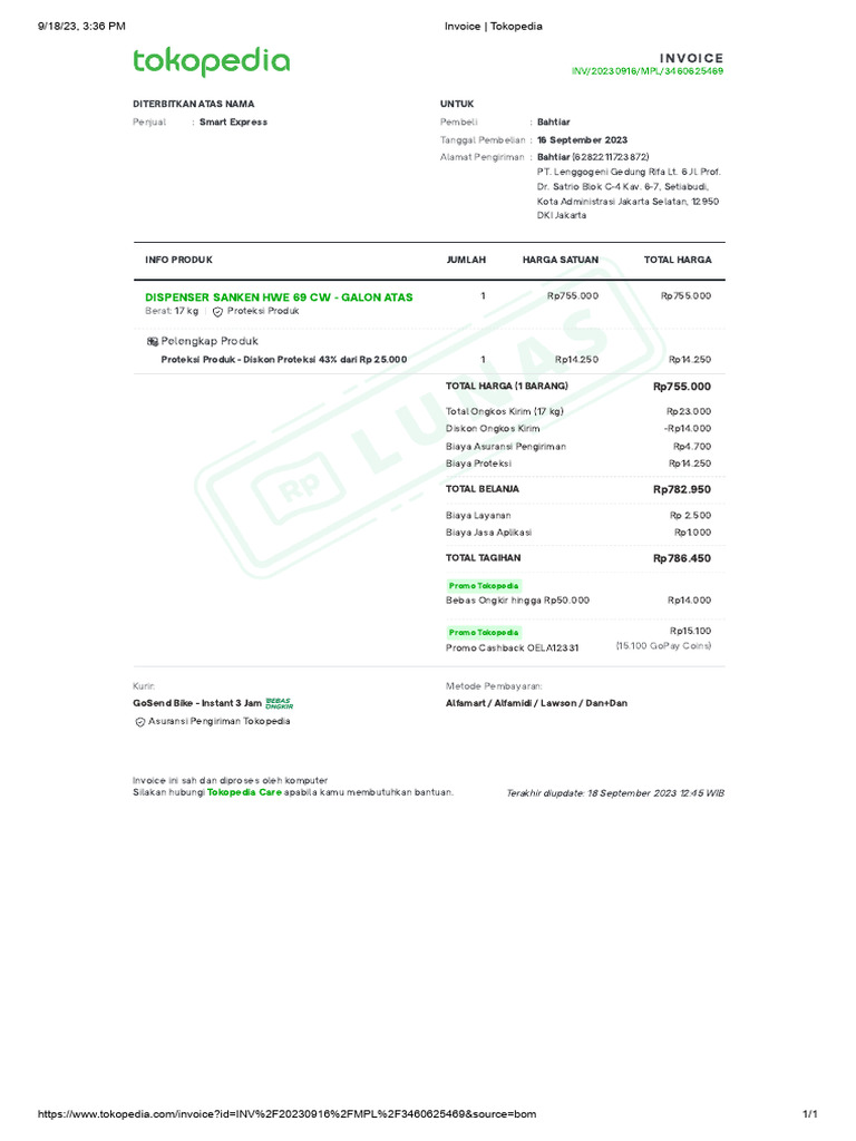 Invoice - Tokopedia | PDF