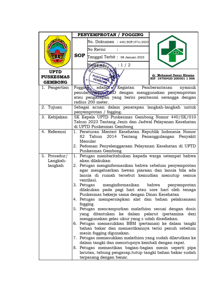 Sop Penyemprotan Atau Fogging | PDF