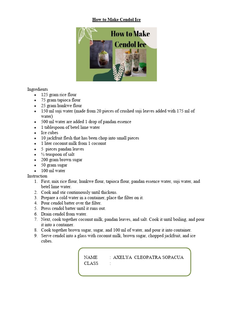 How To Make Cendol Ice | PDF