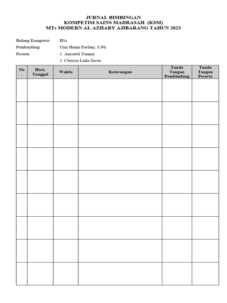 Jurnal Bimbingan KSM 2023 | PDF