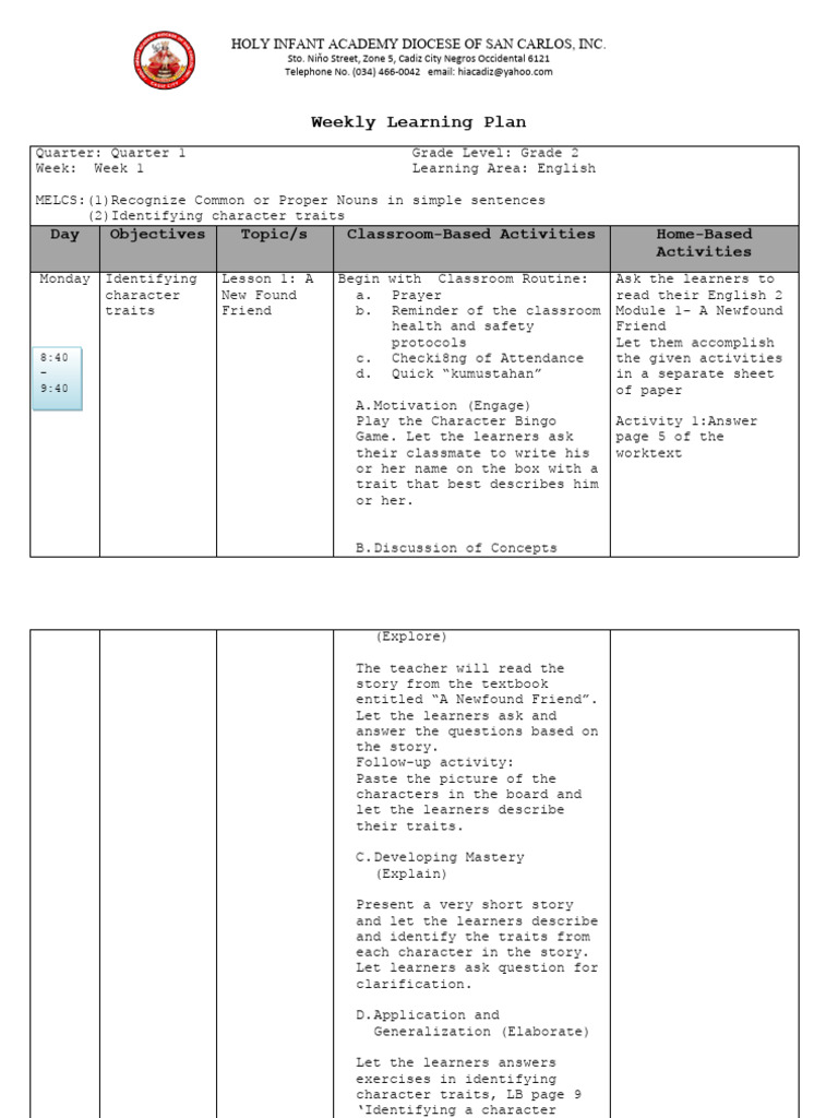 Grade 2 & 3 Weekly Learning Plans | PDF
