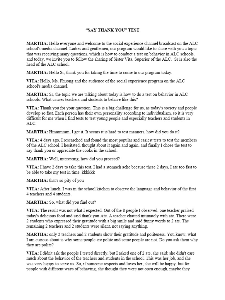 "Say Thank You" Test | PDF | Gratitude