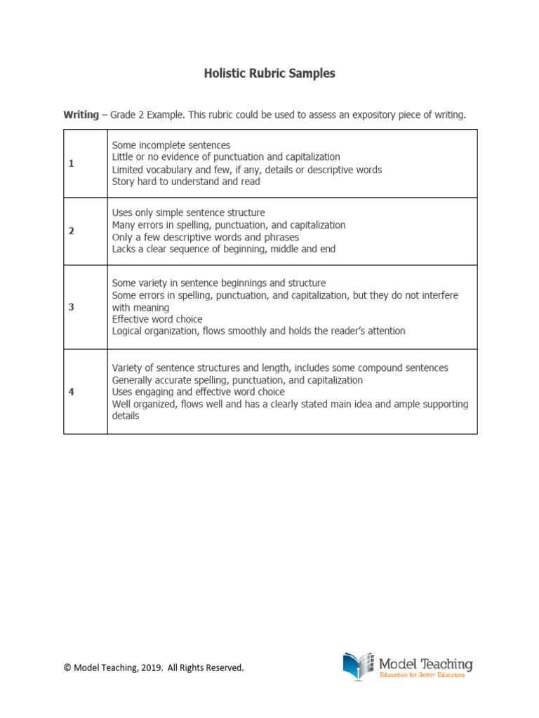 Holistic Rubric Examples for Assessment | PDF | Self-Improvement | Wellness