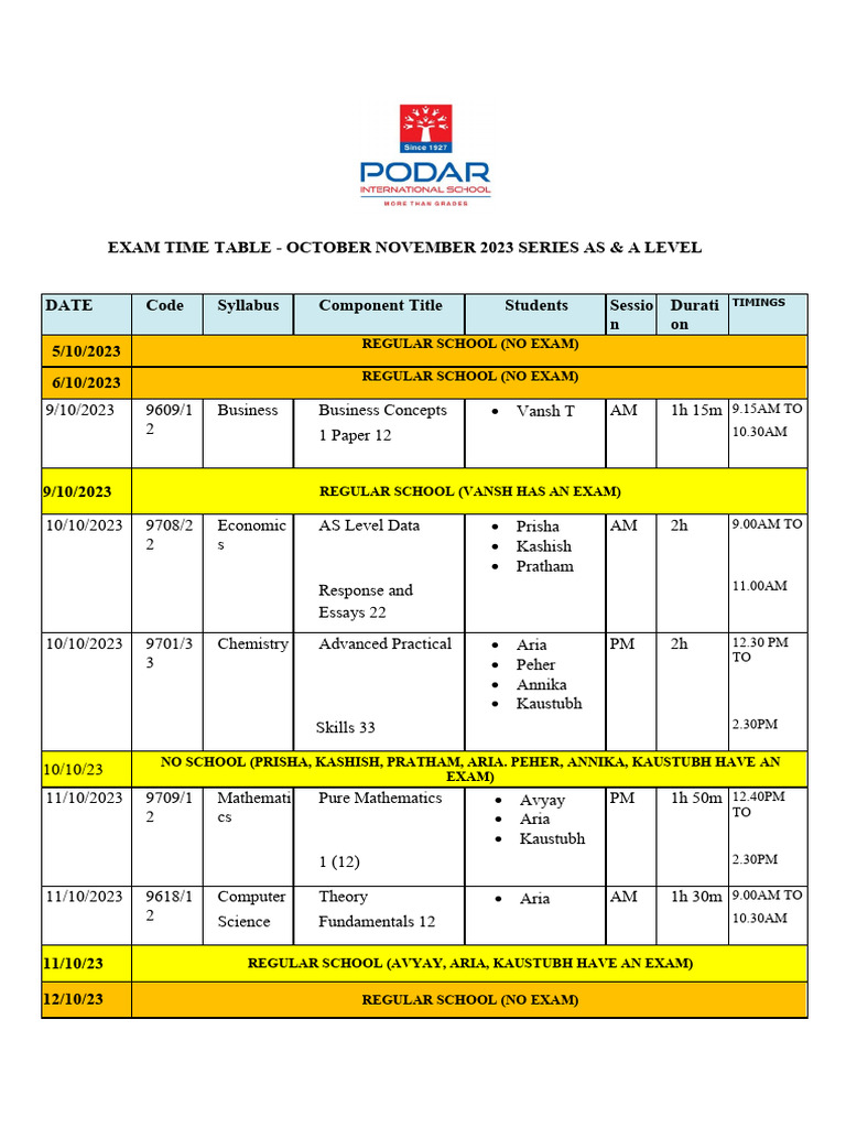 School Schedule A Levels | PDF