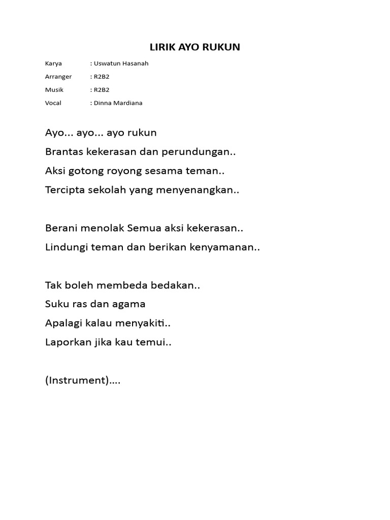 Lirik Ayo Rukun | PDF