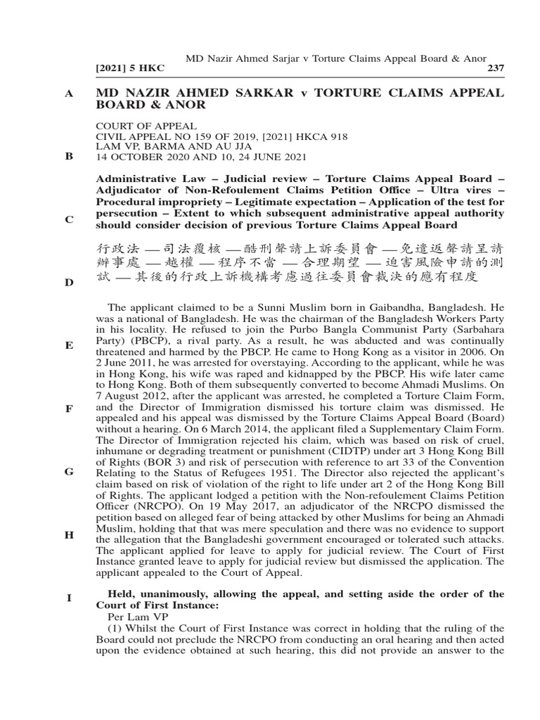 MD Nazir Ahmed Sarkar V Torture Claims Appeal Board & Anor - (2021) 5 ...