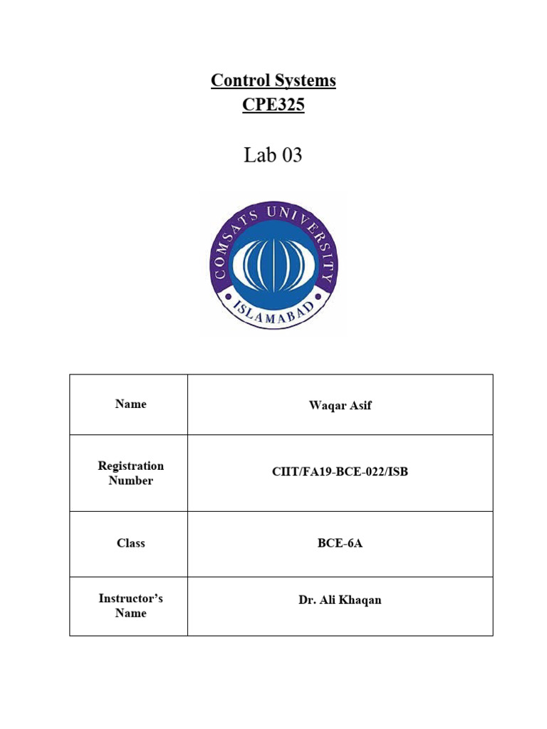 Control Systems Lab 3 | PDF