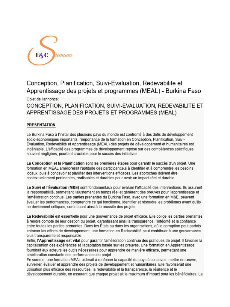 Conception, Planification, Suivi Evaluation, Redevabilite Et Apprentissage | PDF