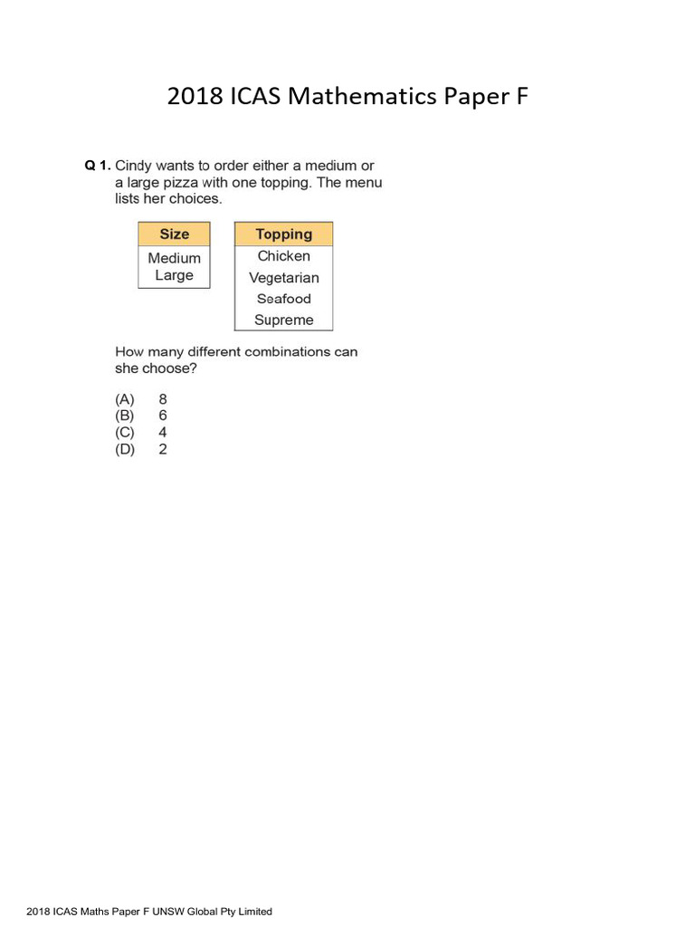 ICAS Maths F 2018 | PDF