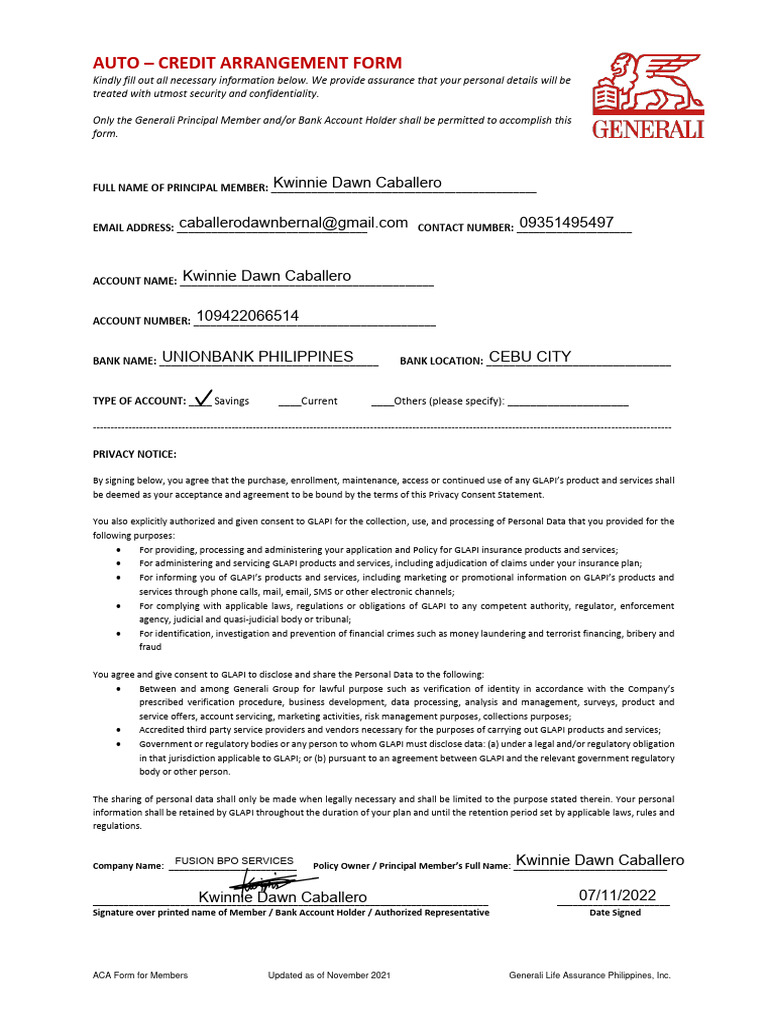 ACA Form - Member | PDF