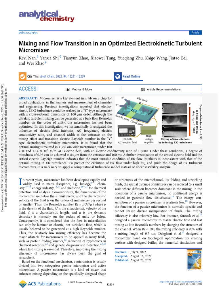 Mixing and Flow Transition in An Optimized Electrokinetic Turbulent Micromixer | PDF | Reynolds ...