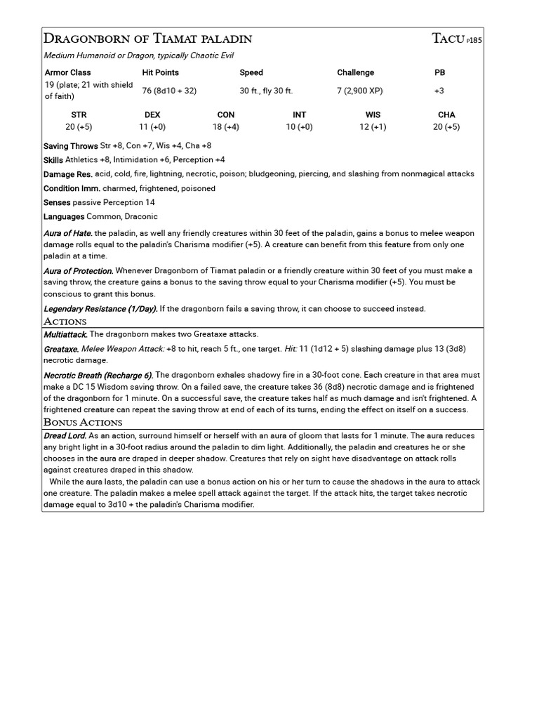 Tiamat Paladin - 5etools | PDF