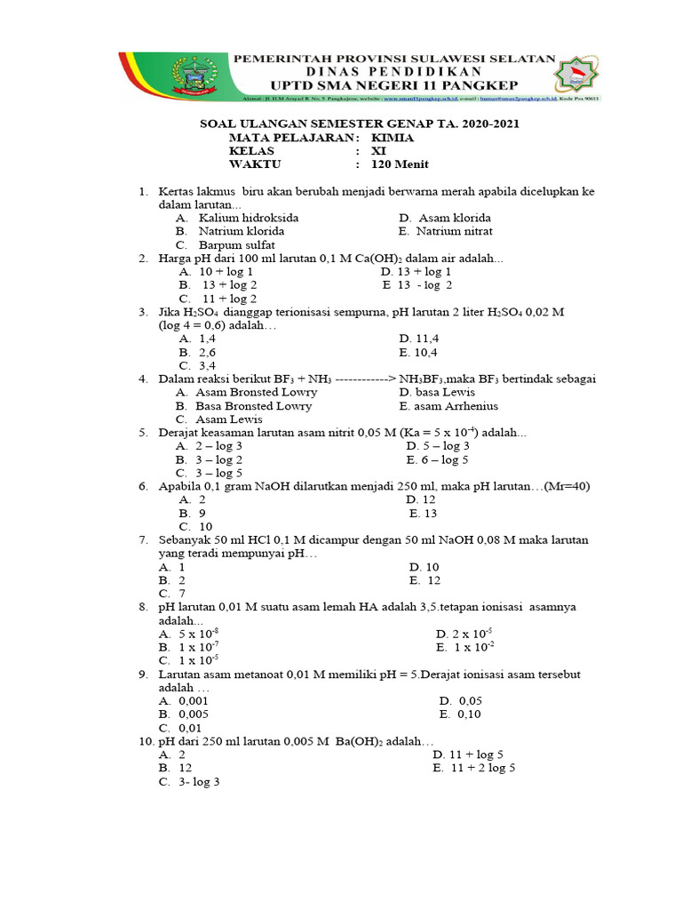 Soal Kimia KLS Xi Semester Genap | PDF | Sains & Matematika