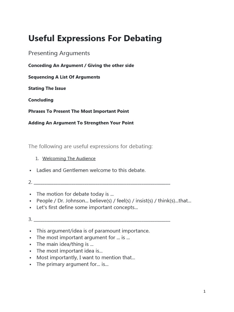 Useful Expressions For Debating - Divided | PDF