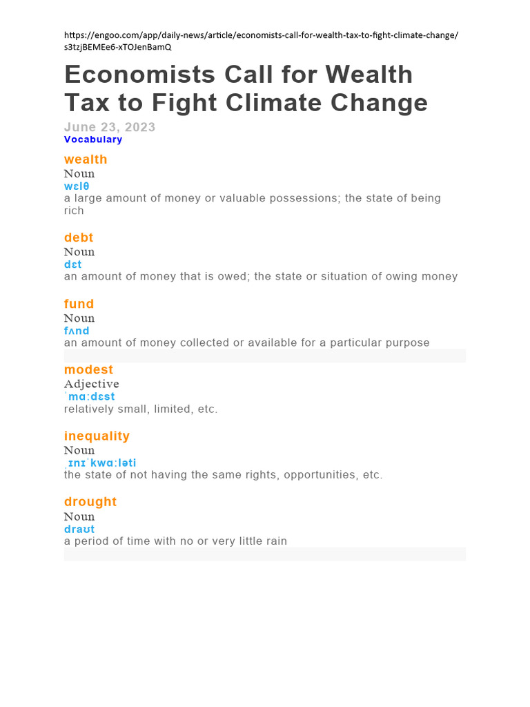 Engoo Advanced Article Climate Change Wealth Tax | PDF