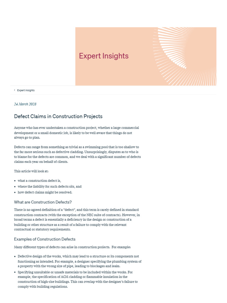 Defect Claims in Construction Projects _ Charles Russell Speechlys ...