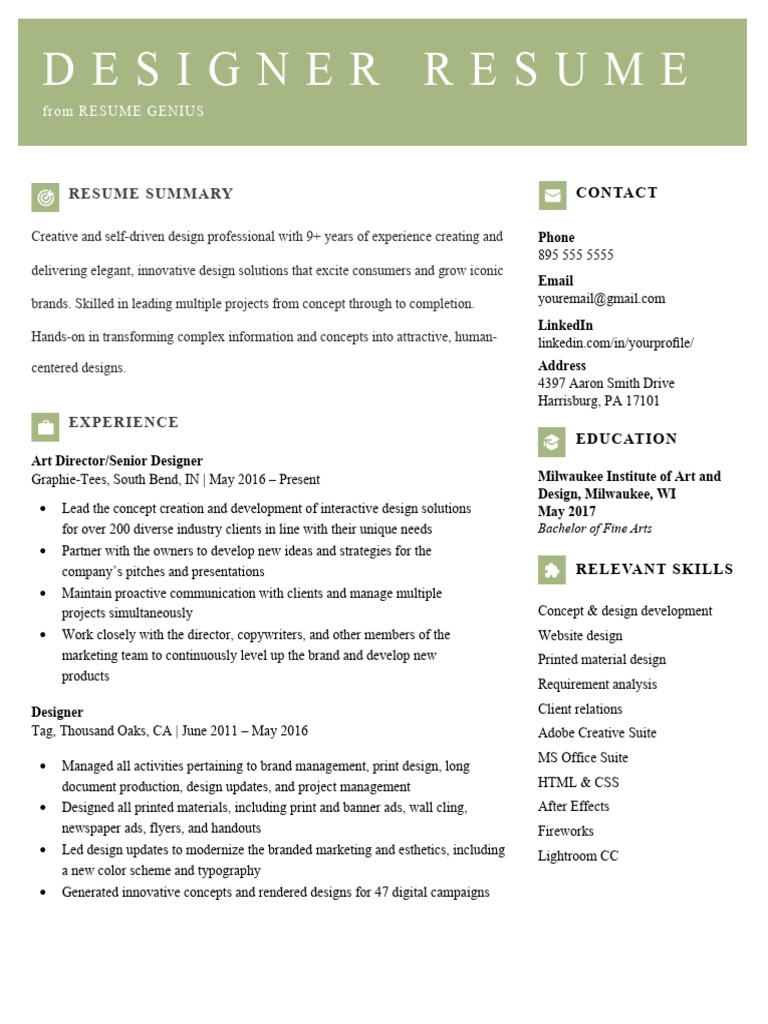 Designer Resume Sample | PDF
