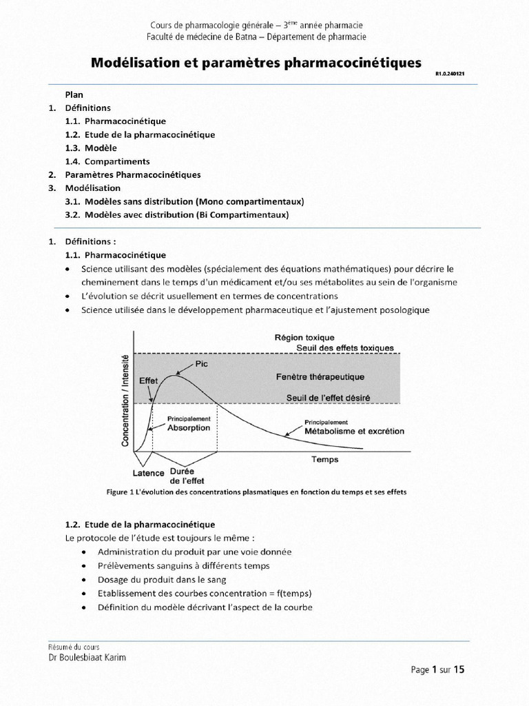 Modelisation Et Parametres Pharmacocinetiques | PDF