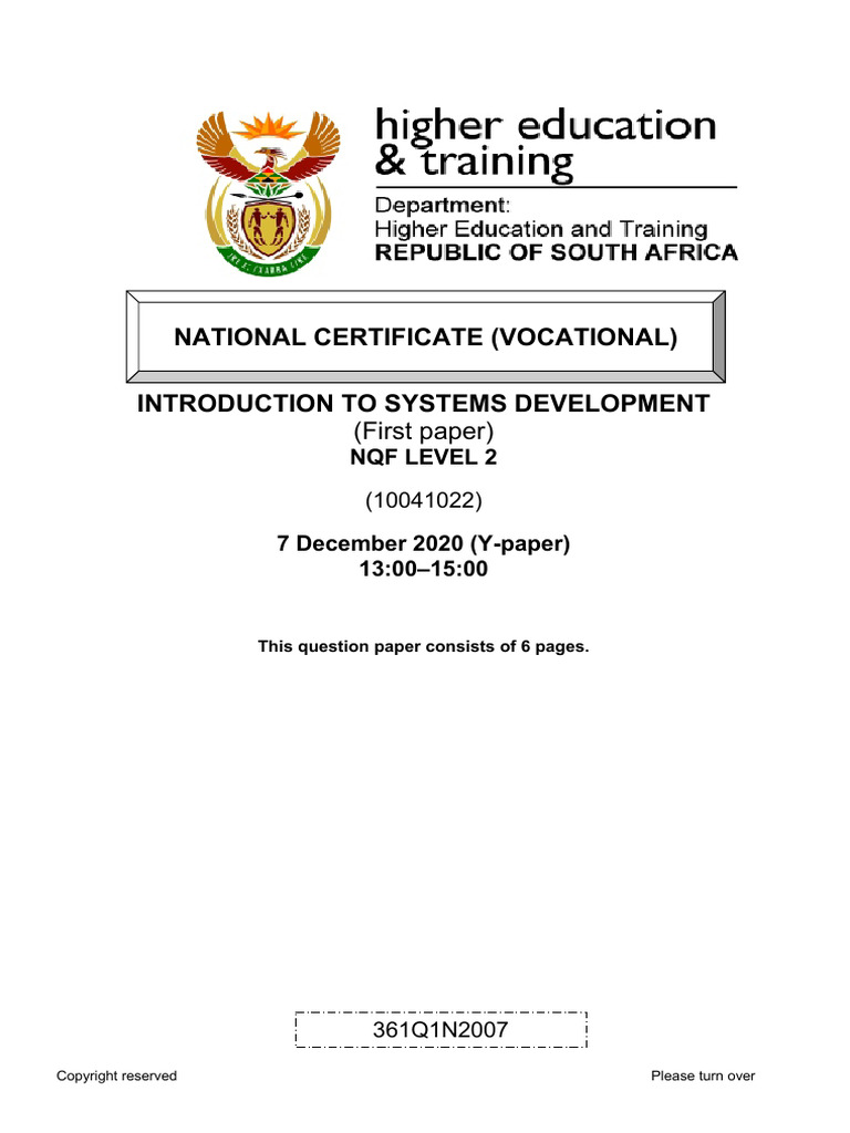 NCV2 Introduction To Systems Development Paper 1 December 2020 | PDF ...