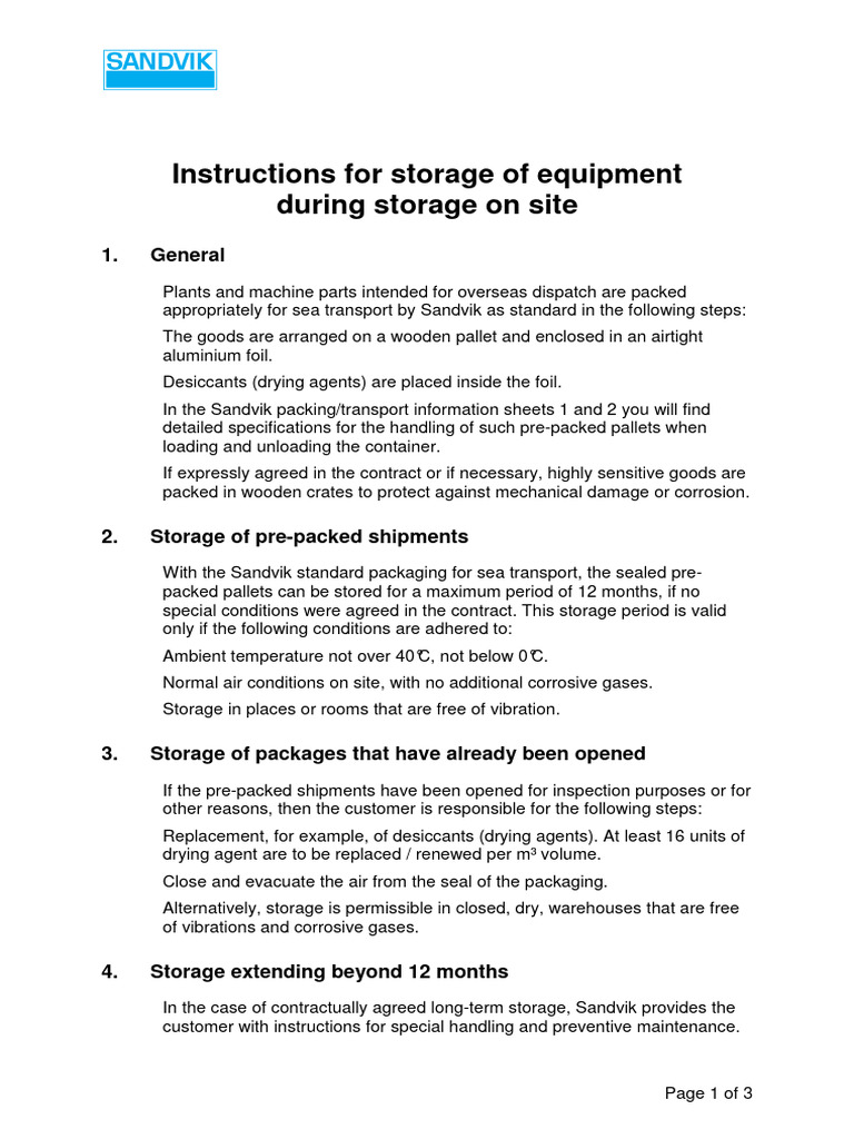 I-7.1 Instructions For Storage | PDF | Pallet | Valve