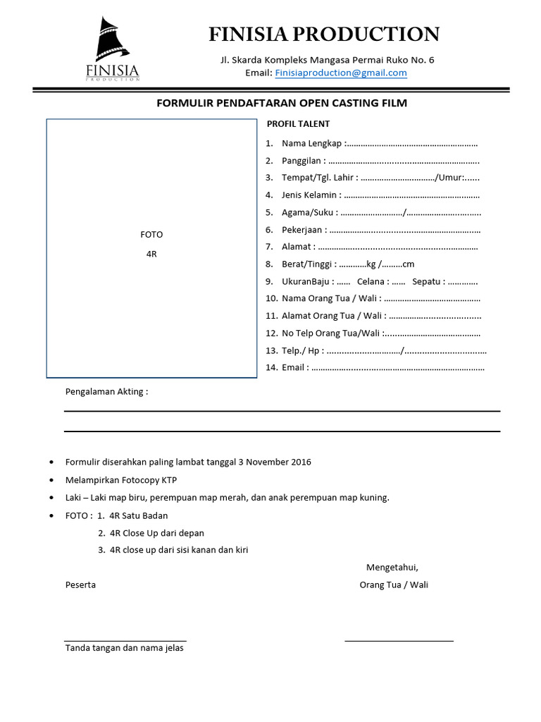 Formulir Pendaftaran Casting Film | PDF | Kajian Bahasa Asing