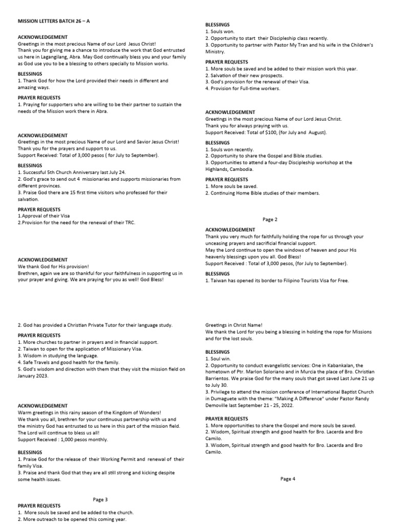 Corrected Mission Letters Batch 26 A | PDF | Jesus | Christian Mission