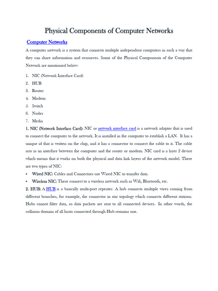 Physical Components of Computer Networks | PDF | Computer Network ...