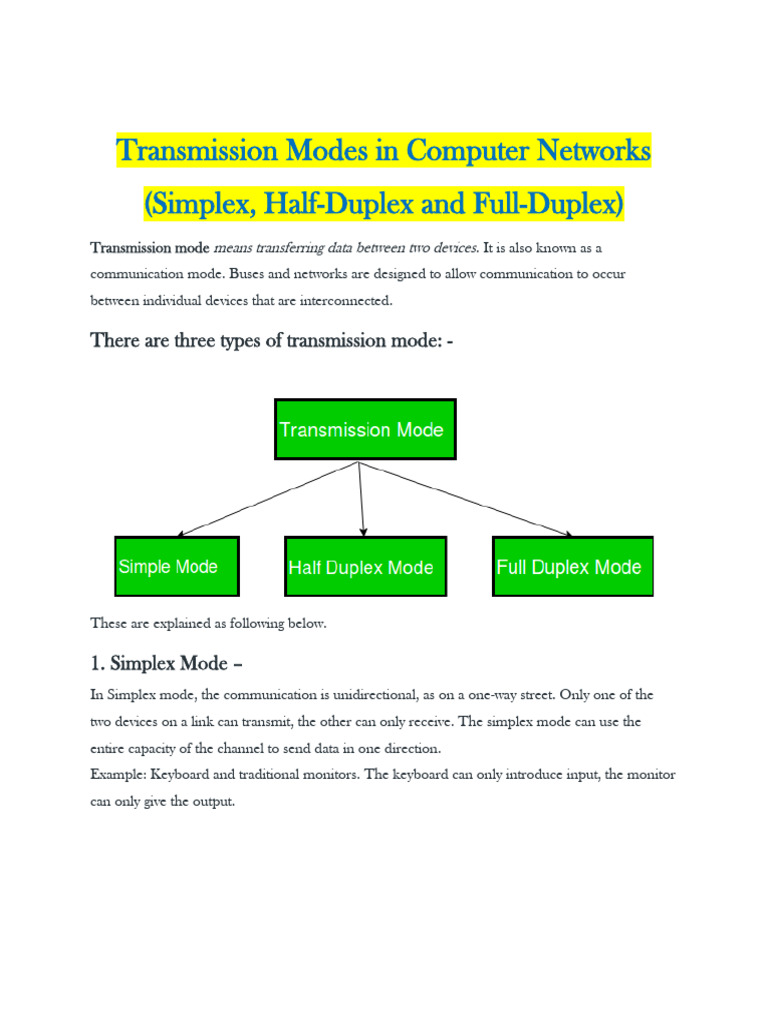 Transmission Modes in Computer Networks | PDF