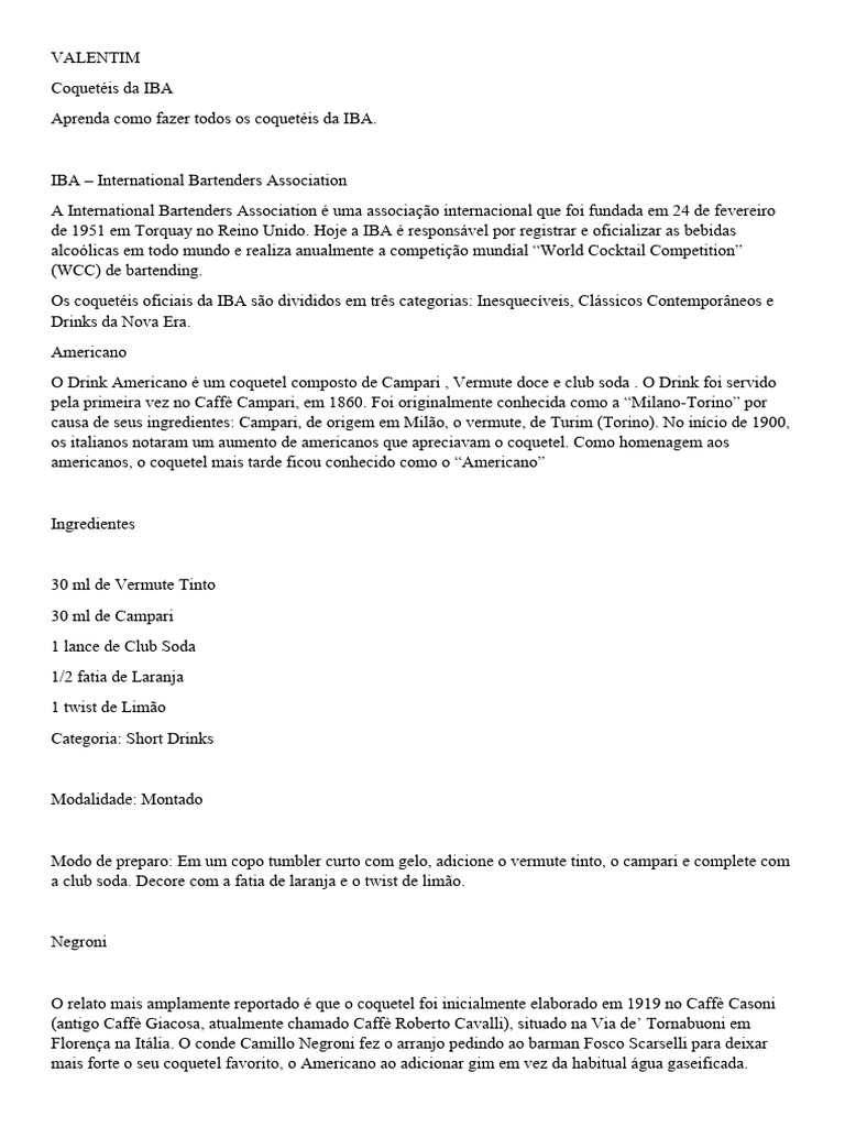 IBA Drinks | PDF