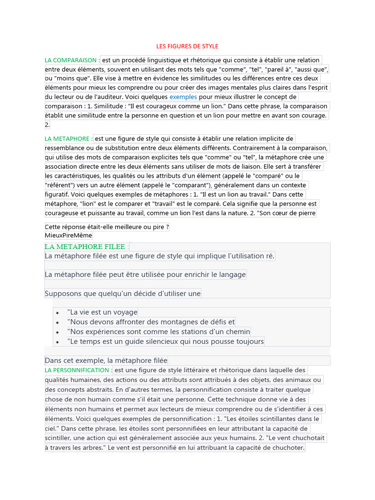 Figures de style : définitions et exemples | PDF | Métaphore | Divine ...