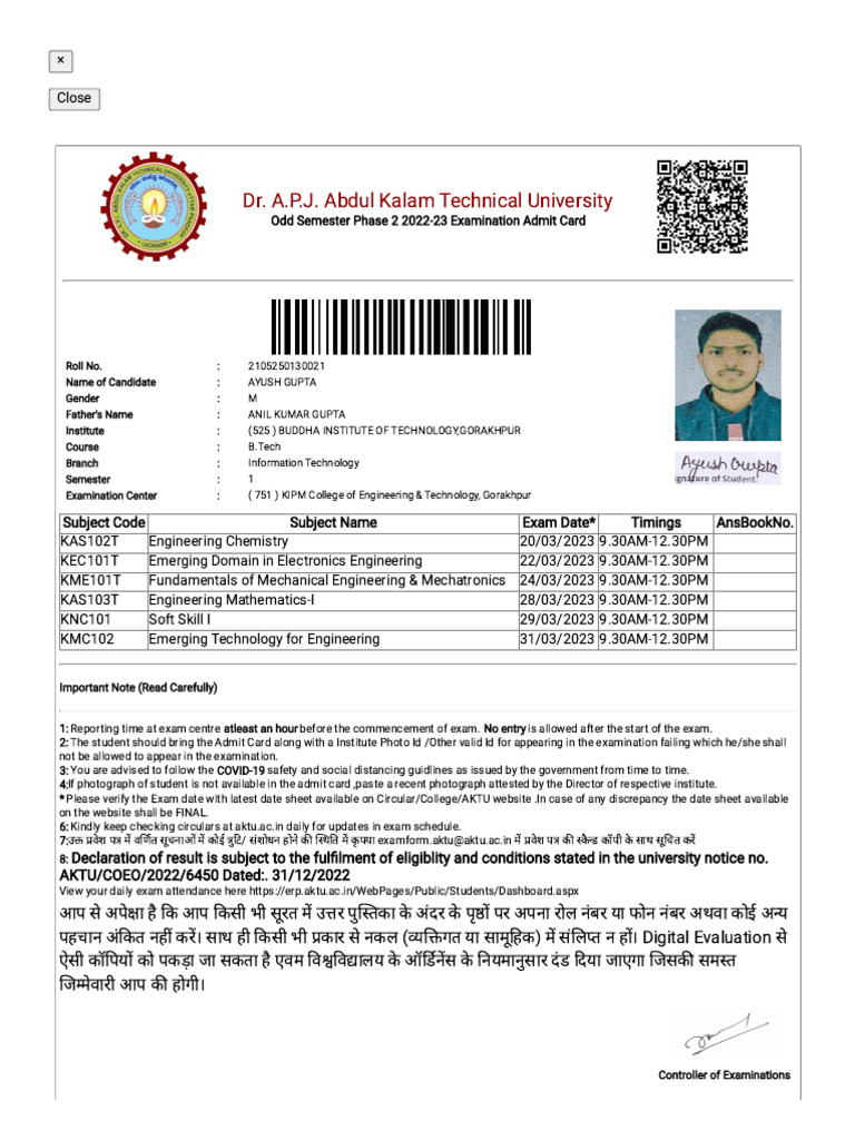 Ayush Admit Card | PDF