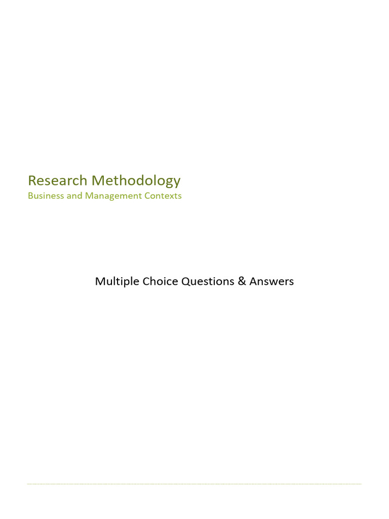 Research Methodology MCQ's & Answers | PDF | Sampling (Statistics) | Focus Group