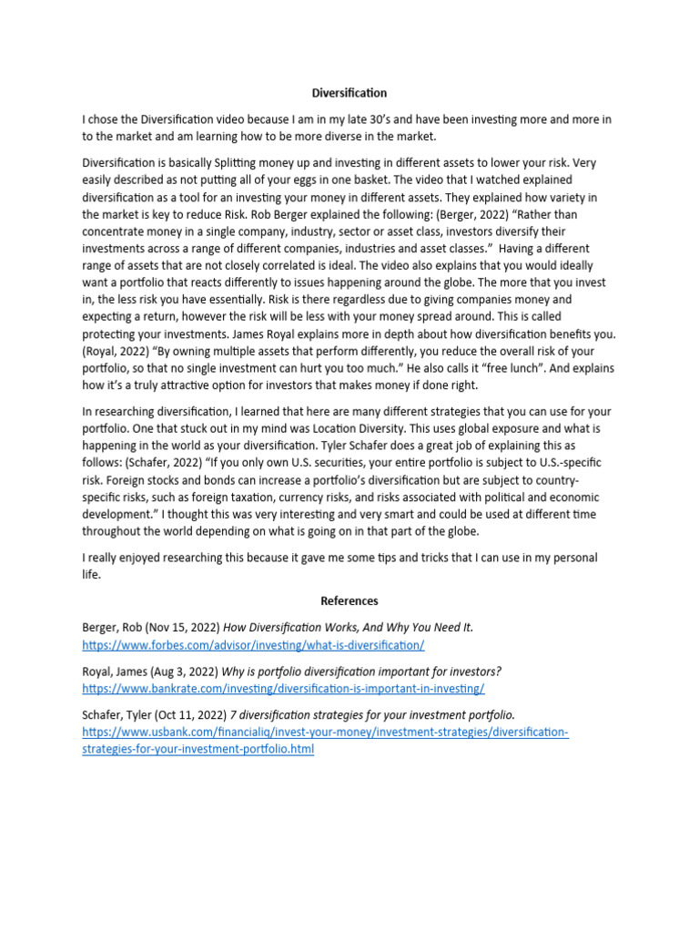 Diversification | PDF | Diversification (Finance) | Financial Risk