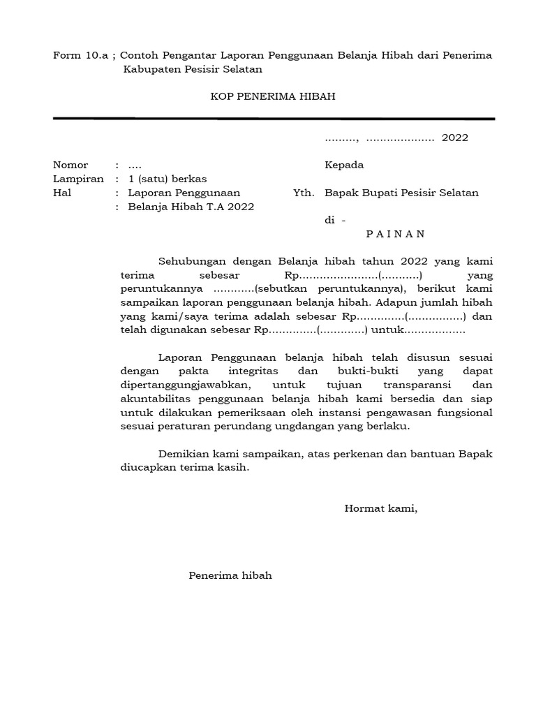 Format Laporan Hibah. | PDF