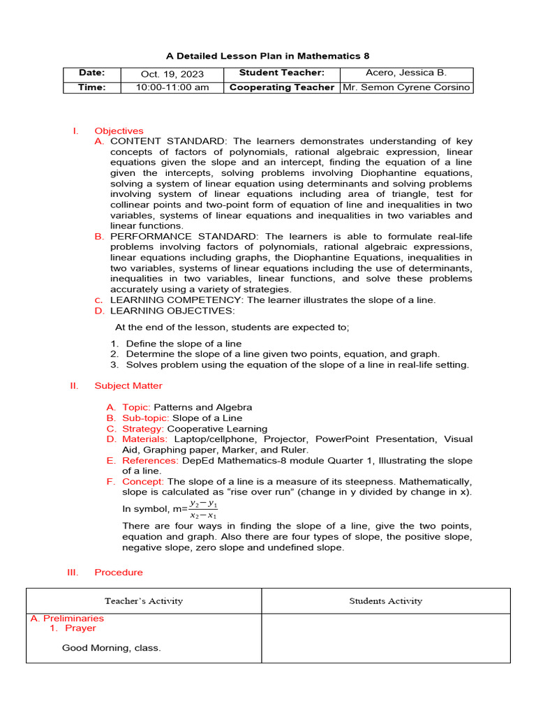 Slope of A Line DLP | PDF
