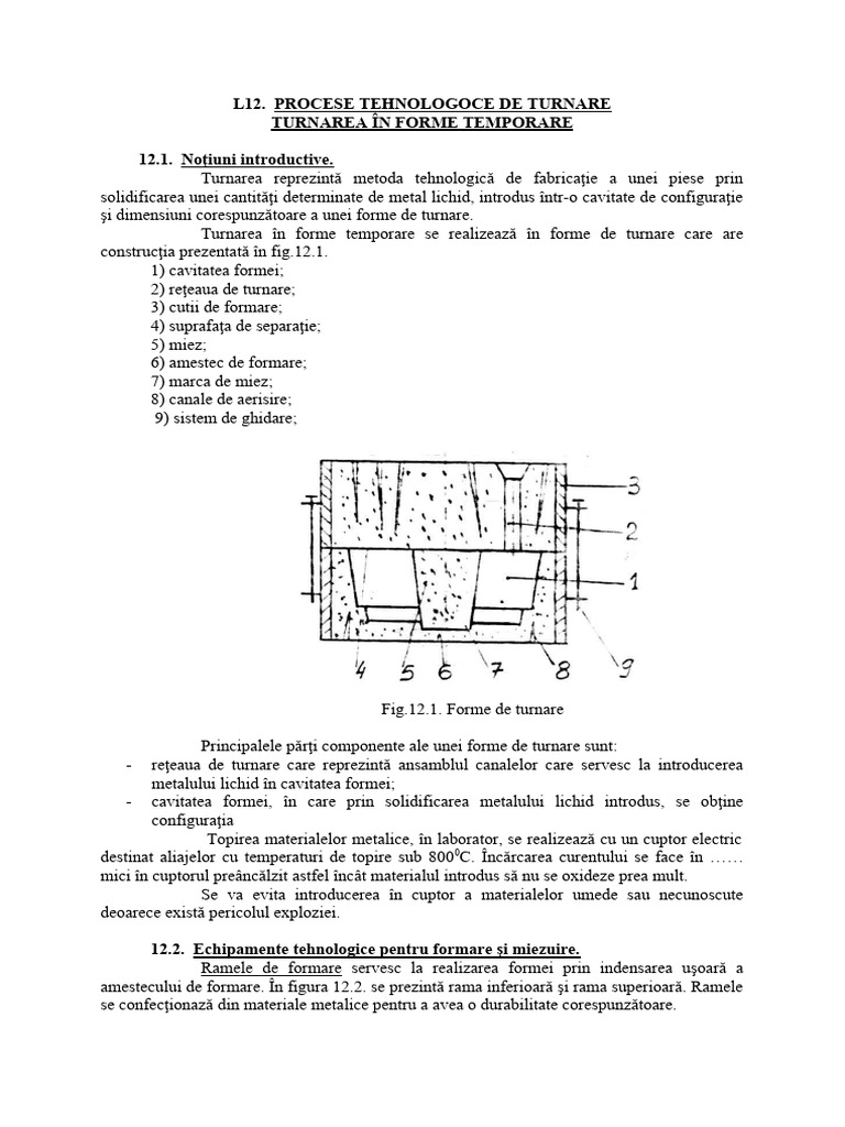 L12. Procese Tehnologoce de Turnare Turnarea În Forme Temporare | PDF