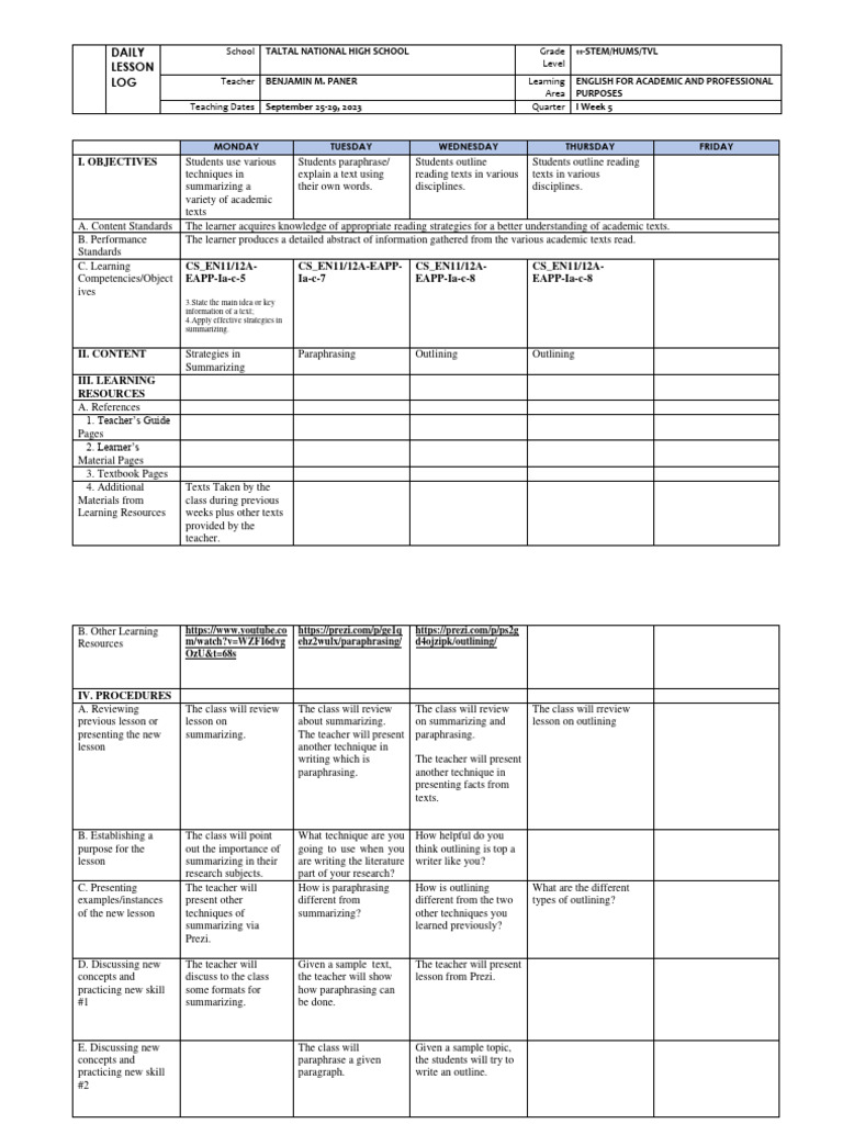 EAPP Quarter 1 Week 5 DLL BMPaner | PDF