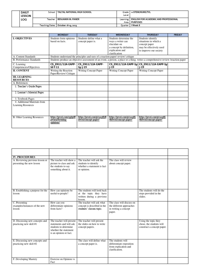 EAPP Quarter 1 Week 8 DLL BMPaner | PDF