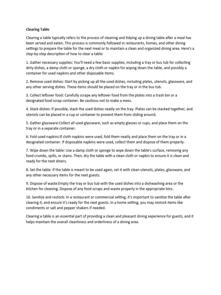 Clearing Table | PDF