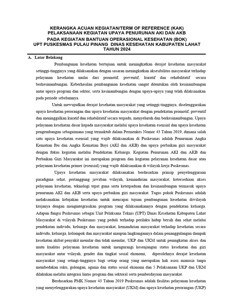 KAK Kelas Ibu Balita | PDF