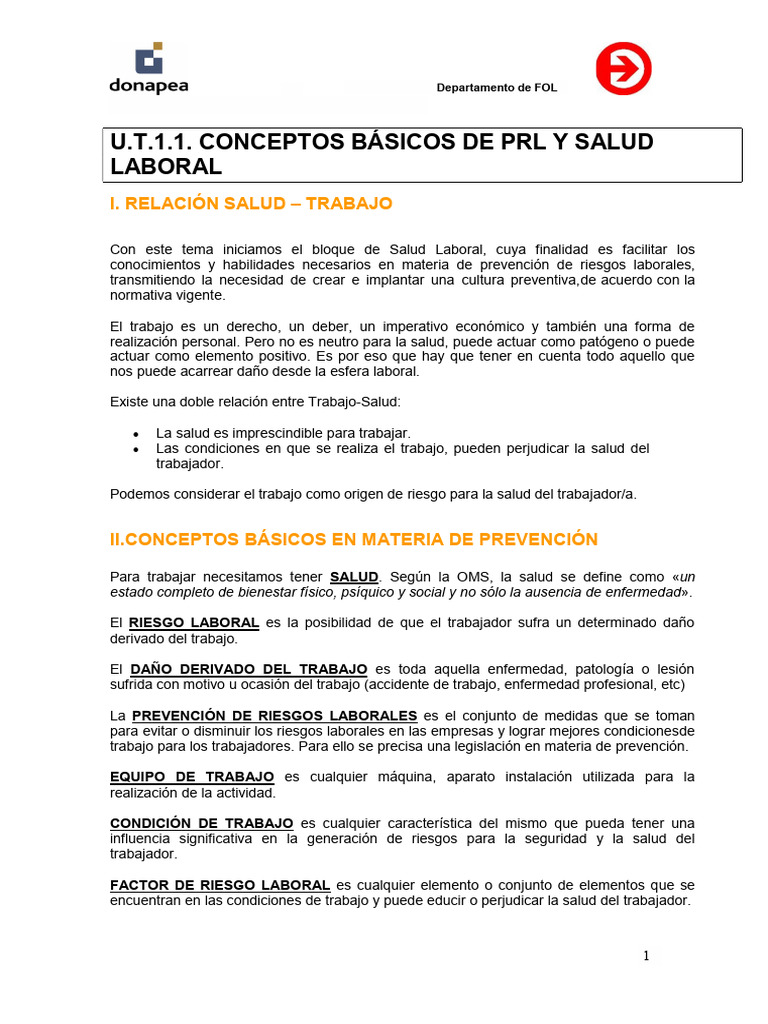 Conceptos Básicos de PRL y Salud | PDF | Las condiciones de trabajo | La seguridad