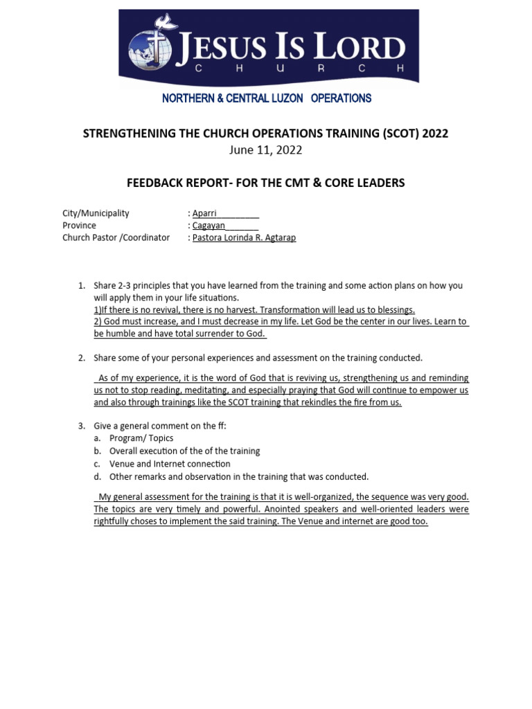 Feedback Report CMT Core Leaders | PDF