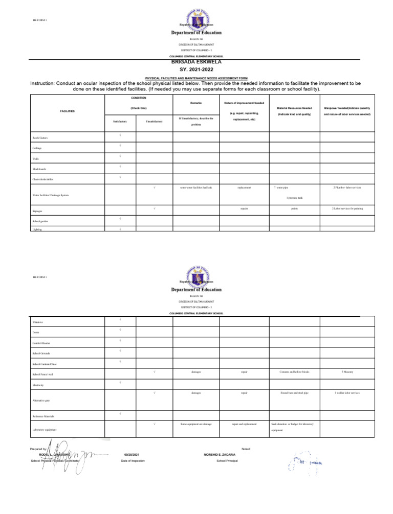 Brigada Eskwela Form 1 | Download Free PDF | Building Engineering ...